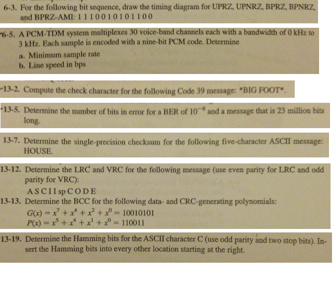 For the following bit sequence, draw the timing | Chegg.com