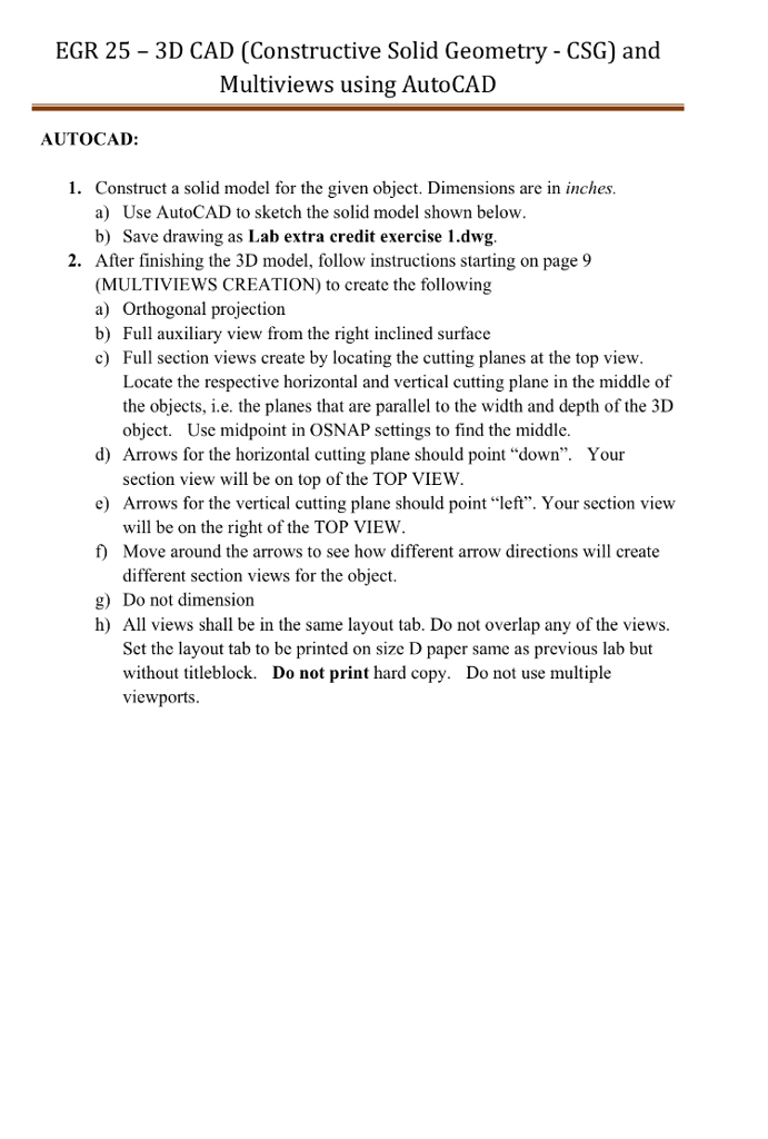 EGR 25 - 3D CAD (Constructive Solid Geometry - CSG) | Chegg.com