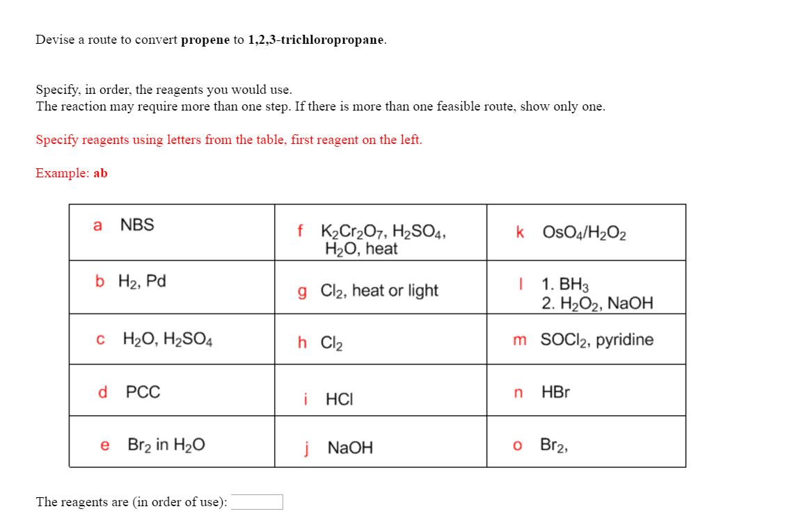 Solved Devise a route to convert propene to 1, 2, | Chegg.com