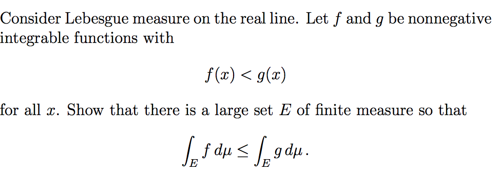 Solved Consider Lebesgue measure on the real line. Let f and | Chegg.com
