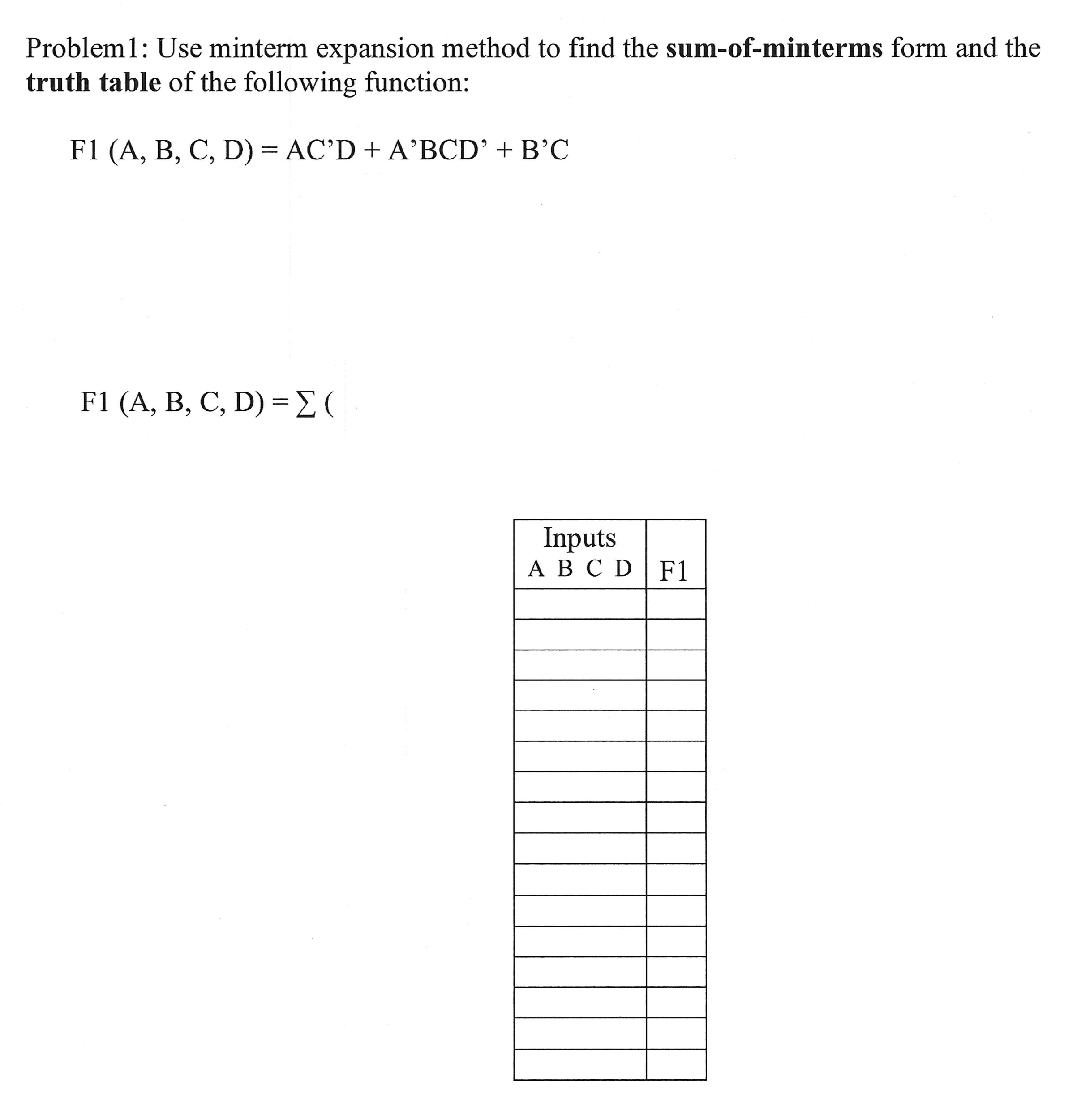 Solved Use mintern expansion method to find the | Chegg.com