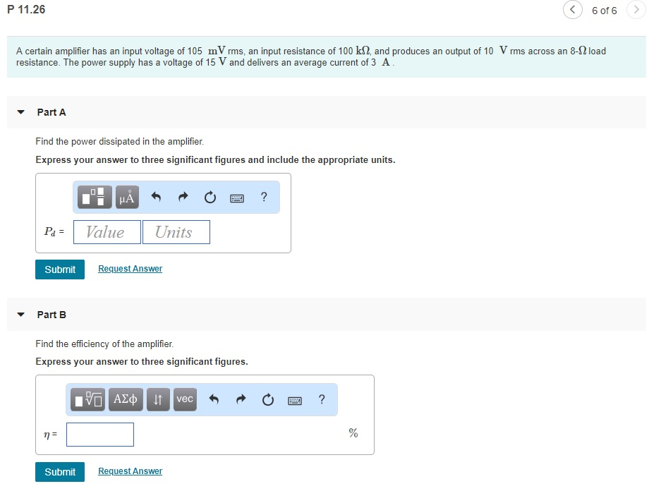 Solved P 11.26 A certain amplifier has an input | Chegg.com