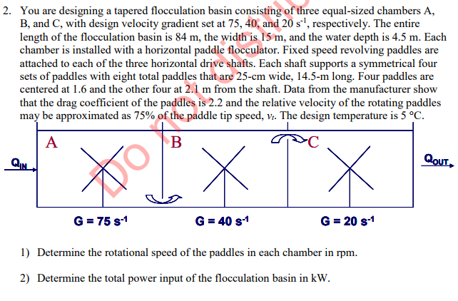 Solved 2. You are designing a tapered flocculation basin | Chegg.com