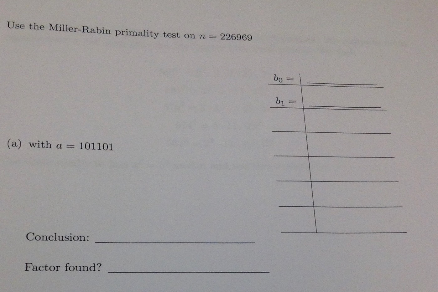Use the miller-Rabin primality test on n = 226969(a) | Chegg.com