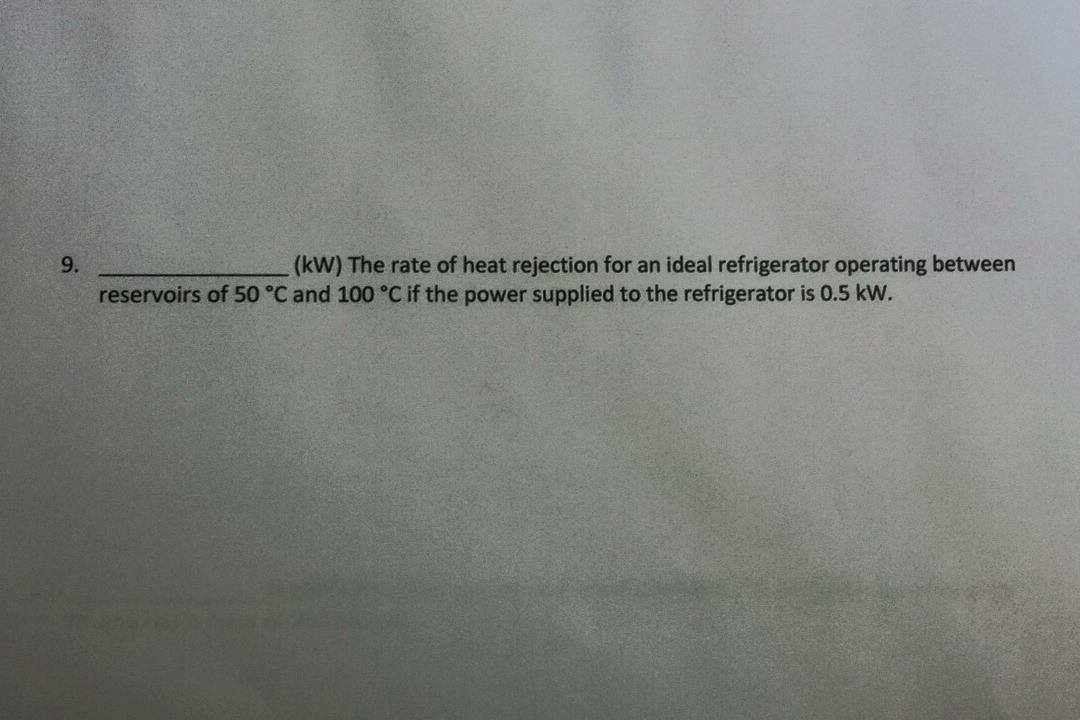 Solved __________(kW) The rate of heat rejection for an | Chegg.com