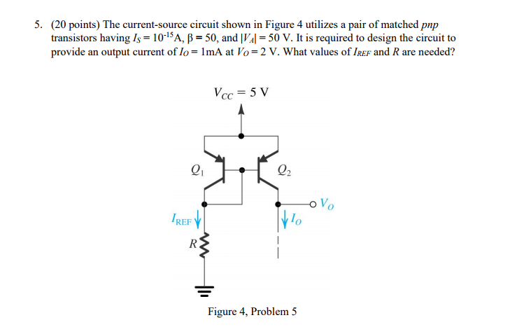 Solved 5. (20 points) The current-source circuit shown in | Chegg.com