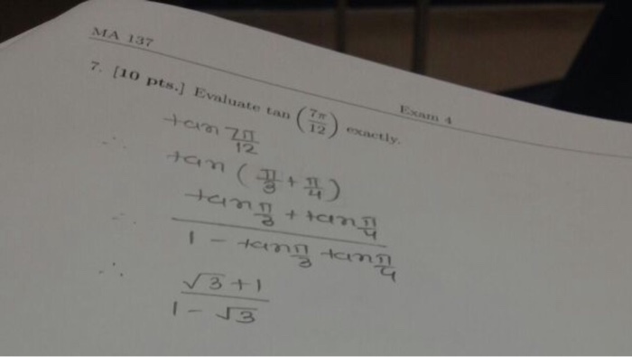 Solved Evaluate tan(7pi/12) exactly. | Chegg.com