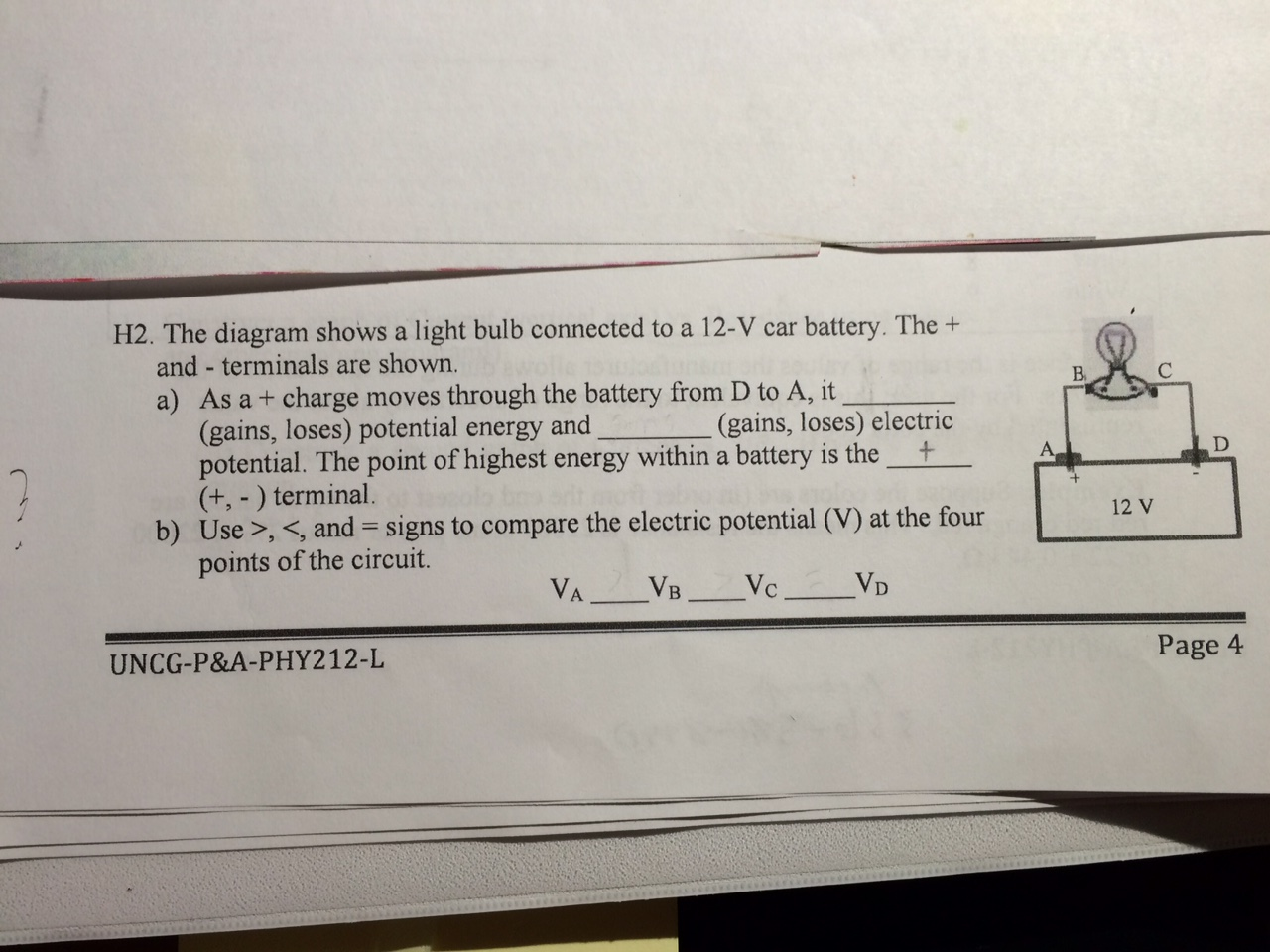 Solved H2. The diagram shows a light bulb connected to a | Chegg.com
