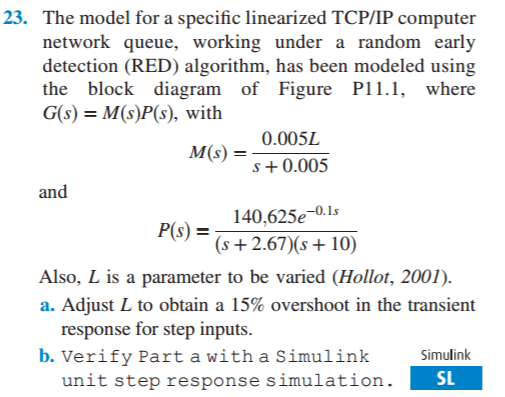 Solved The model for a specific linearized TCP/IP computer | Chegg.com