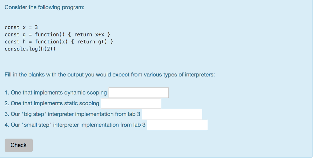Solved Consider the following program: Fill in the | Chegg.com