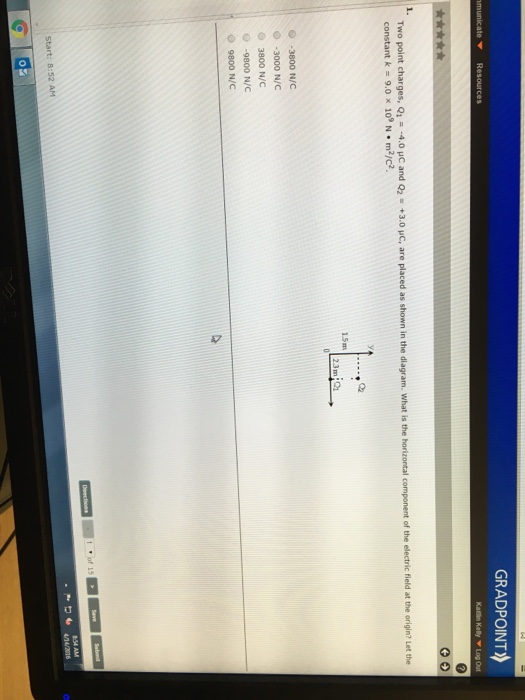 Solved two point charges, q1= -4.0c and q2= +3.0c, are | Chegg.com