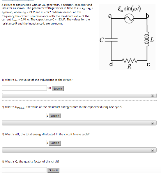 Solved A circuit is constructed with an AC generator, a | Chegg.com