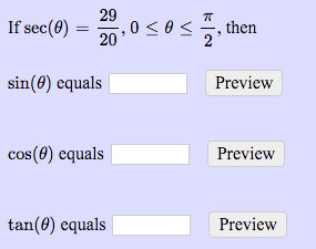 Solved If sec(theta) = 29/20, 0 lessthanorequalto theta | Chegg.com