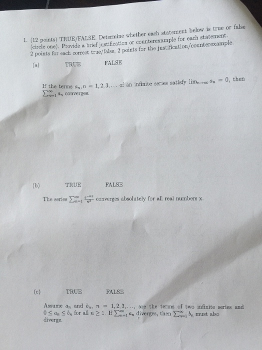 Solved Determine whether each statement below is true or 1 | Chegg.com