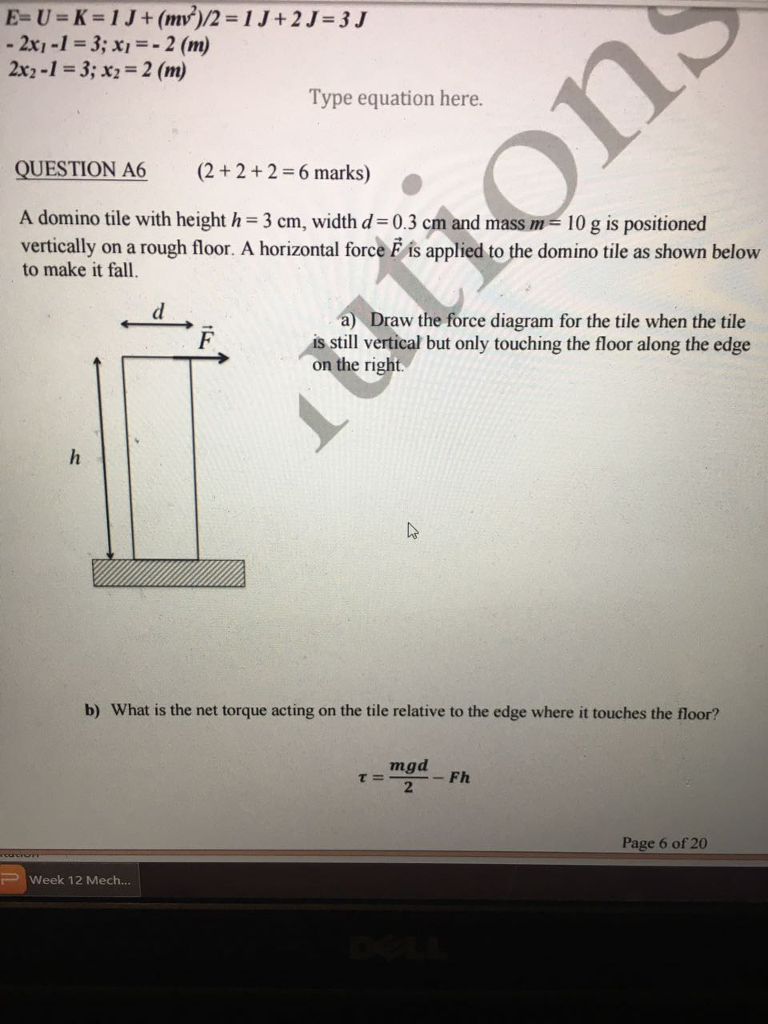 Solved A domino tile with height h = 3 cm, width d = 0.3 cm | Chegg.com