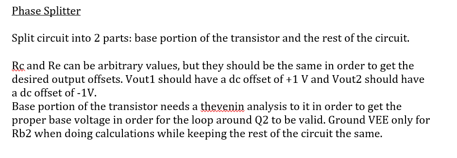Solved Phase Splitter Split circuit into 2 parts: base | Chegg.com