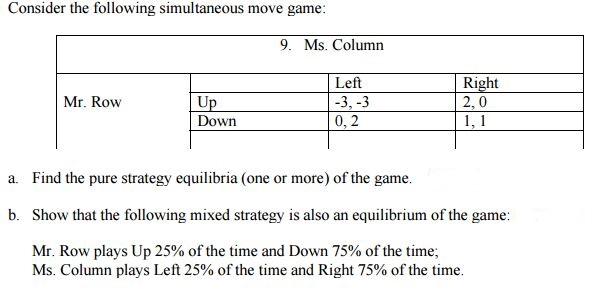 Solved Consider the following simultaneous move game 9. Ms. | Chegg.com