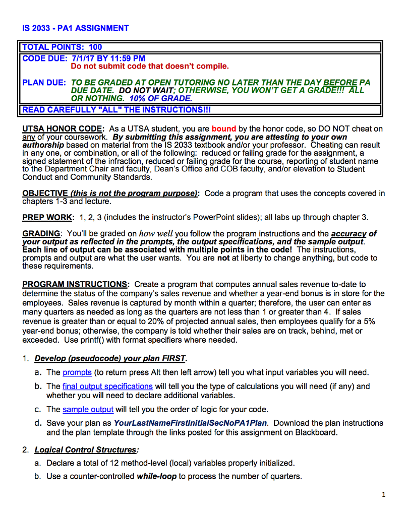Solved IS 2033 PA1 ASSIGNMENT TOTAL POINTS: 1000 CODE DUE: | Chegg.com