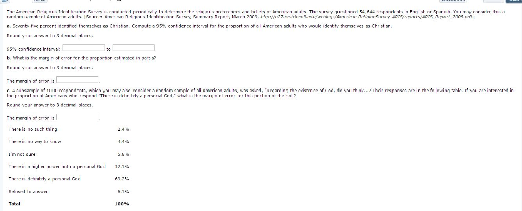 The American Religious Identification Survey is | Chegg.com