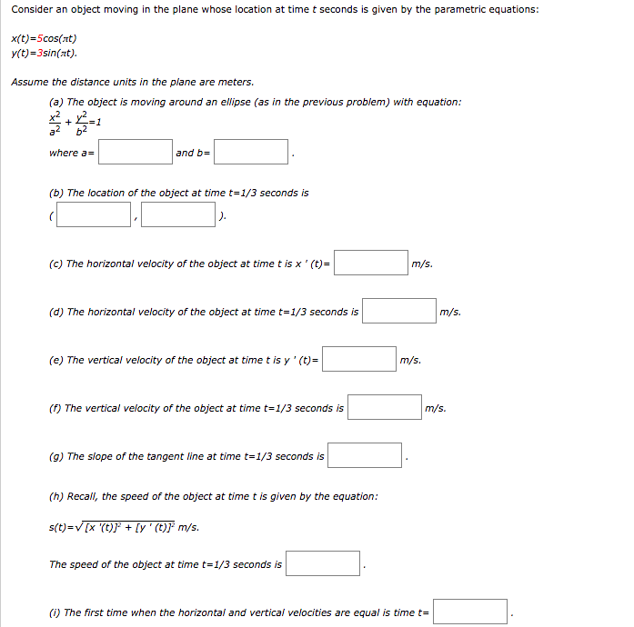 Solved Consider an object moving in the plane whose location | Chegg.com