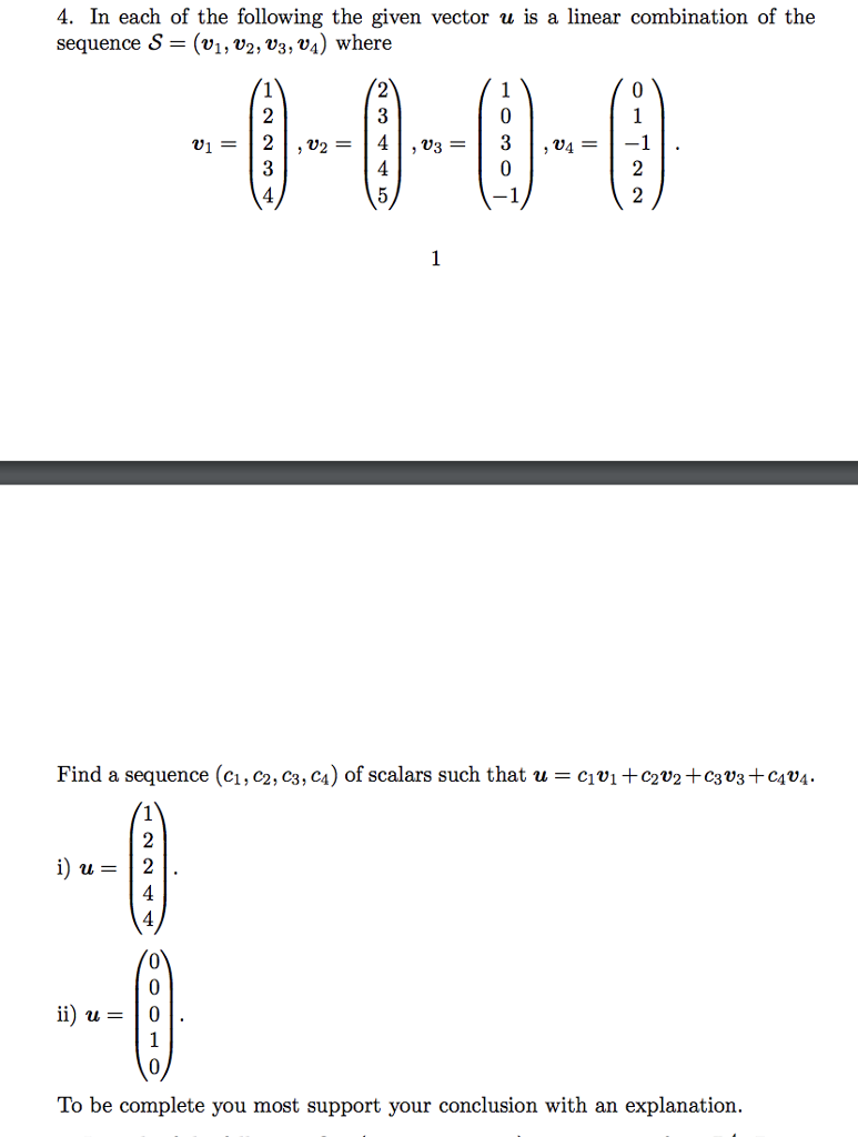 Solved 4. In each of the following the given vector u is a | Chegg.com
