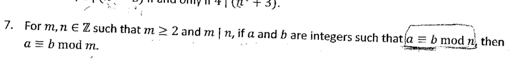 Solved b mod n, then For m, n E Z such that m a E b mod m. | Chegg.com
