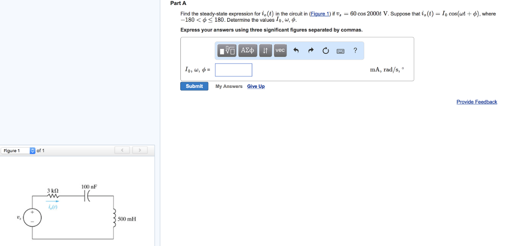 Solved Part A 60 cos 2000t V Suppose that Find the steady | Chegg.com