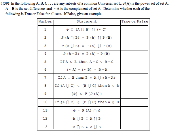 Solved In the following A, B, C ... are any subsets of a | Chegg.com