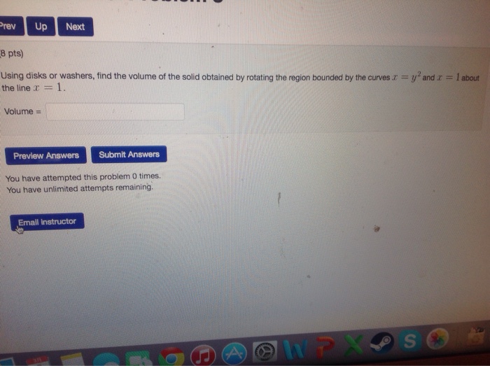 Solved Using disks or washers, find the volume of the solid | Chegg.com