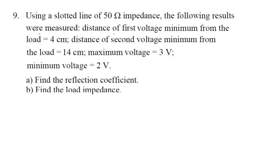 Solved Using a slotted line of 50 Ohm impedance, the | Chegg.com