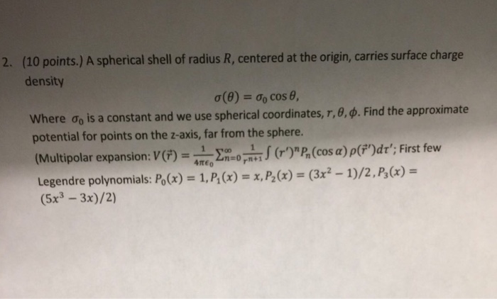 Solved A spherical shell of radius R, centered at the | Chegg.com