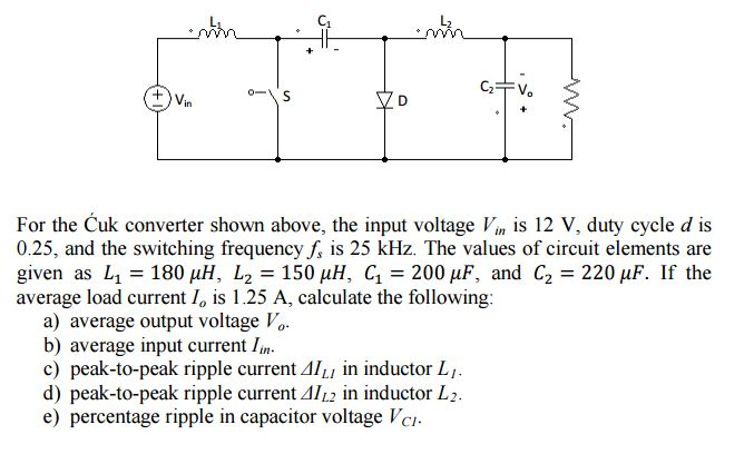 Solved For the Cuk converter shown above, the input voltage | Chegg.com