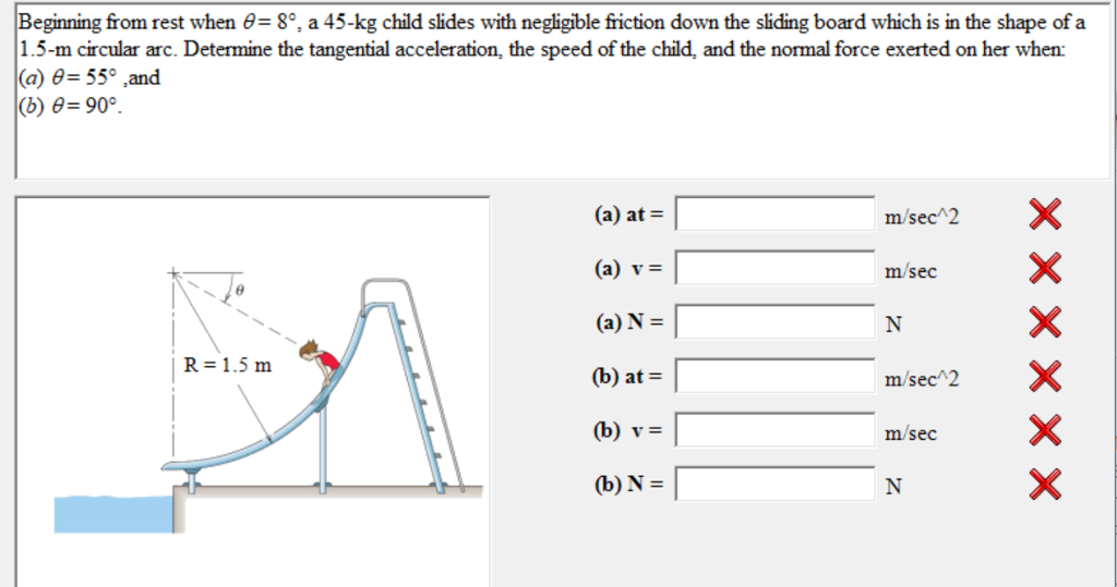 Solved Beginning from rest when θ= 8 , a 45-kg child slides | Chegg.com