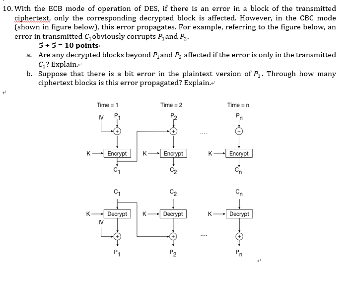 Solved 10. With the ECB mode of operation of DES, if there | Chegg.com