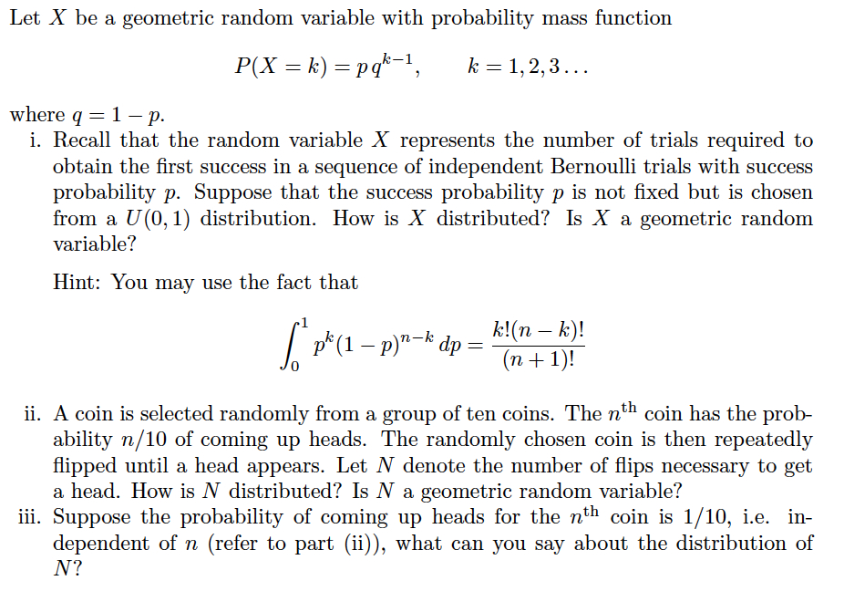 Solved Let X be a geometric random variable with probability | Chegg.com