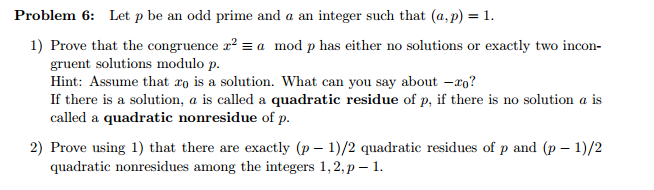 Let p be an odd prime and a an integer such that | Chegg.com