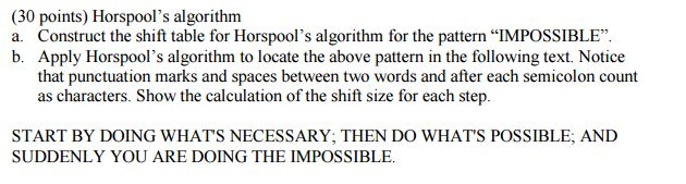 Solved Horspoofs algorithm Construct the shift table for | Chegg.com
