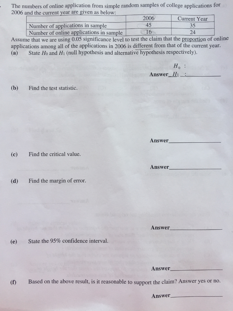 Solved The numbers of online application from simple random | Chegg.com