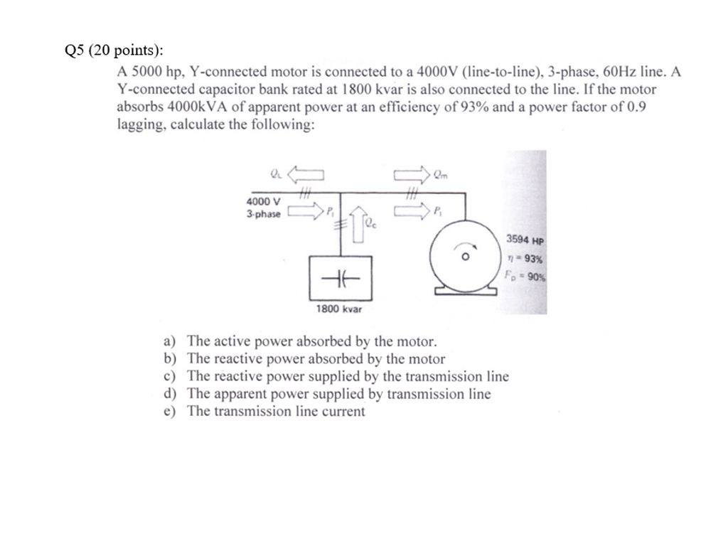 Solved A 5000 hp, Y-connected motor is connected to a 4000V | Chegg.com
