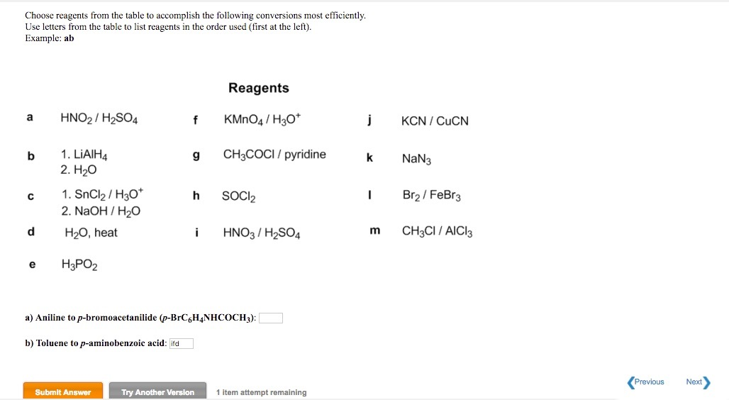 Choose reagents from the table to accomplish the | Chegg.com