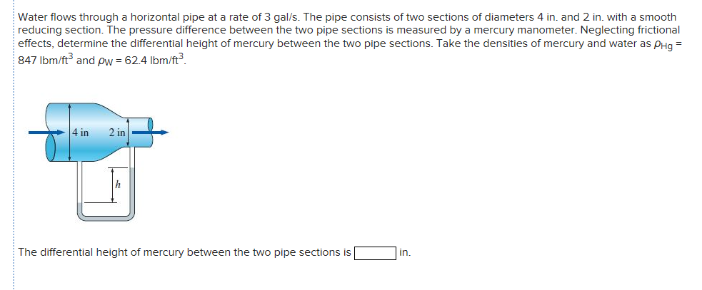 Solved Water flows through a horizontal pipe at a rate of 3 | Chegg.com