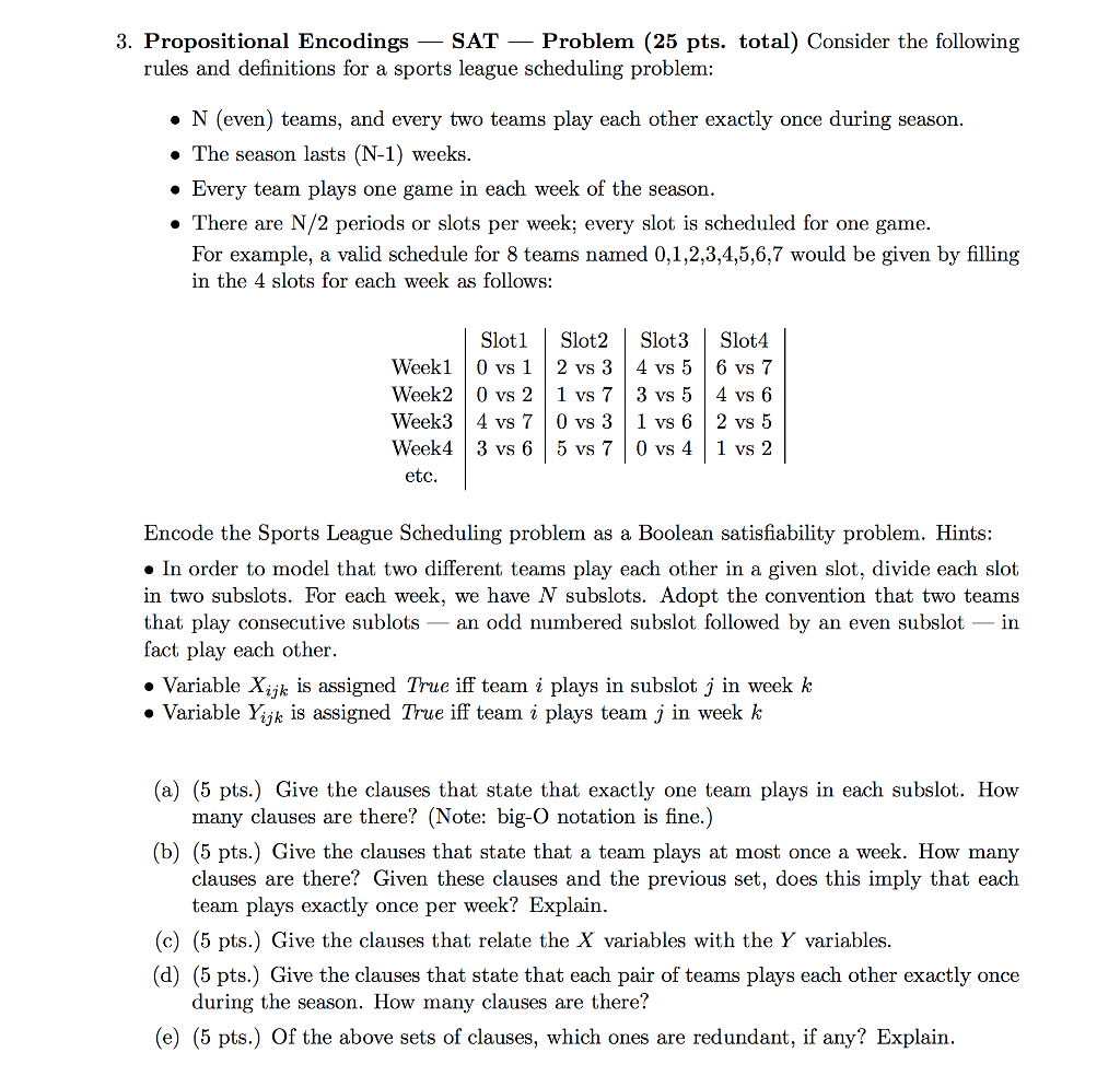 Solved 3. Propositional Encodings_ SAT_Problem (25 pts. | Chegg.com