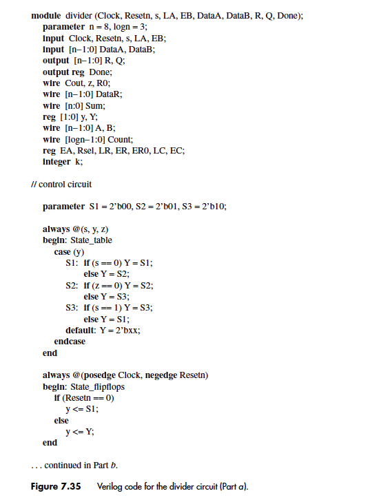Solved module divider (Clock, Resetn, s, LA, EB, DataA, | Chegg.com