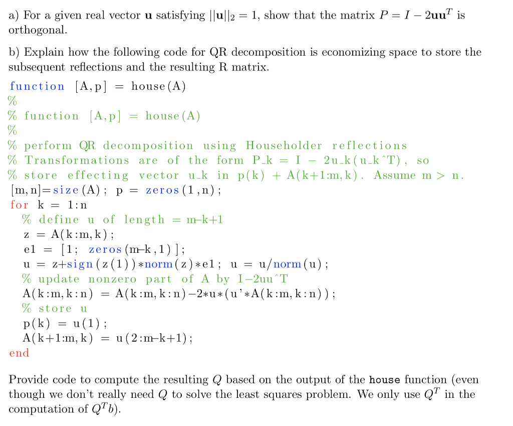 Solved 1-2uur s a) For a given real vector u satisfying | | Chegg.com