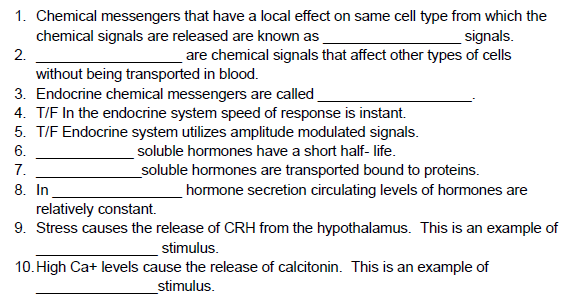 Solved 1. Chemical messengers that have a local effect on | Chegg.com