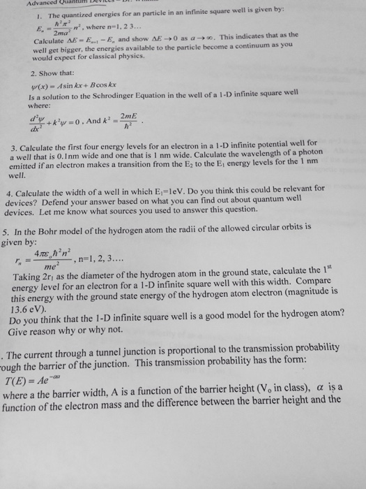 Solved The Quantized Energies For An Particle In An Infinite