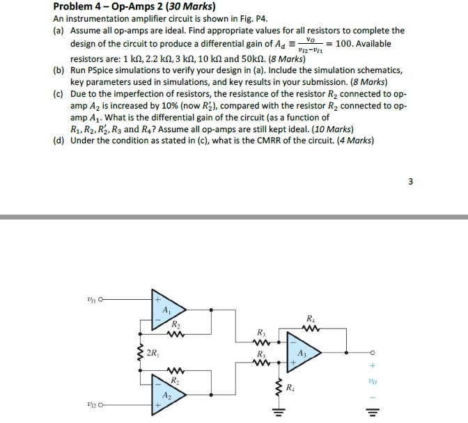 Solved Problem 4-Op-Amps 2 (30 Marks) An instrumentation | Chegg.com