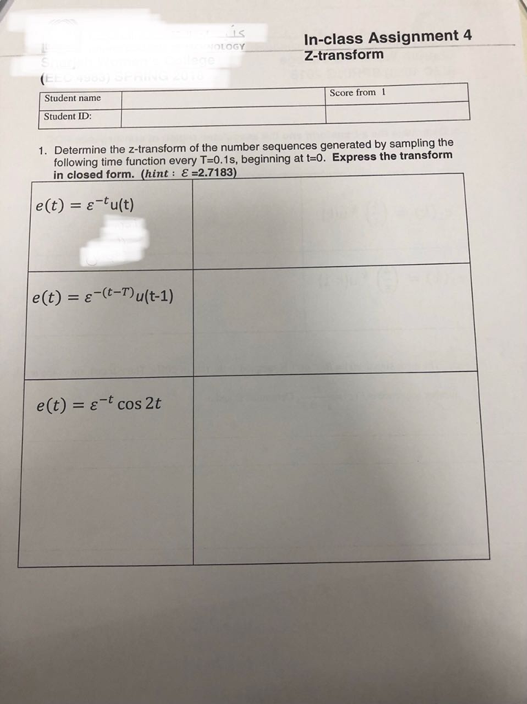 Solved LS LOGY In-class Assignment 4 Z-transform Score from | Chegg.com
