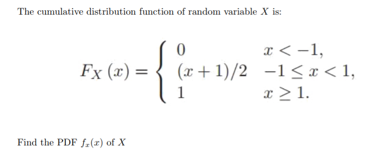 Solved The Cumulative Distribution Function Of Random