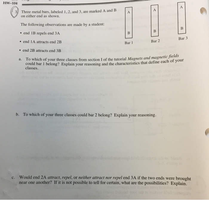 Solved Three metal bars, labeled 1.2. and 3. are marked A | Chegg.com